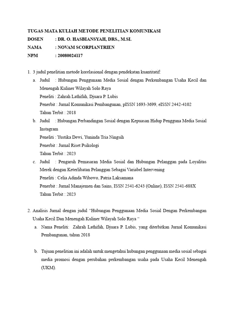Tugas Mata MPK 4 Korelasional Kuantitatif | PDF