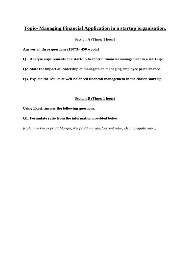 Finance Question Paper | PDF | Startup Company | Small Business ...