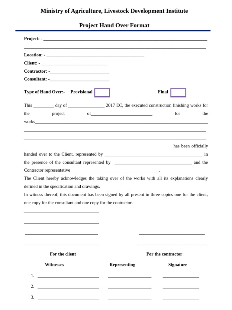 Site Handover Format | PDF