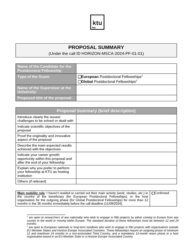 KTU Proposal Summary MSCA PF 2024 | PDF | Finance & Money Management | Art