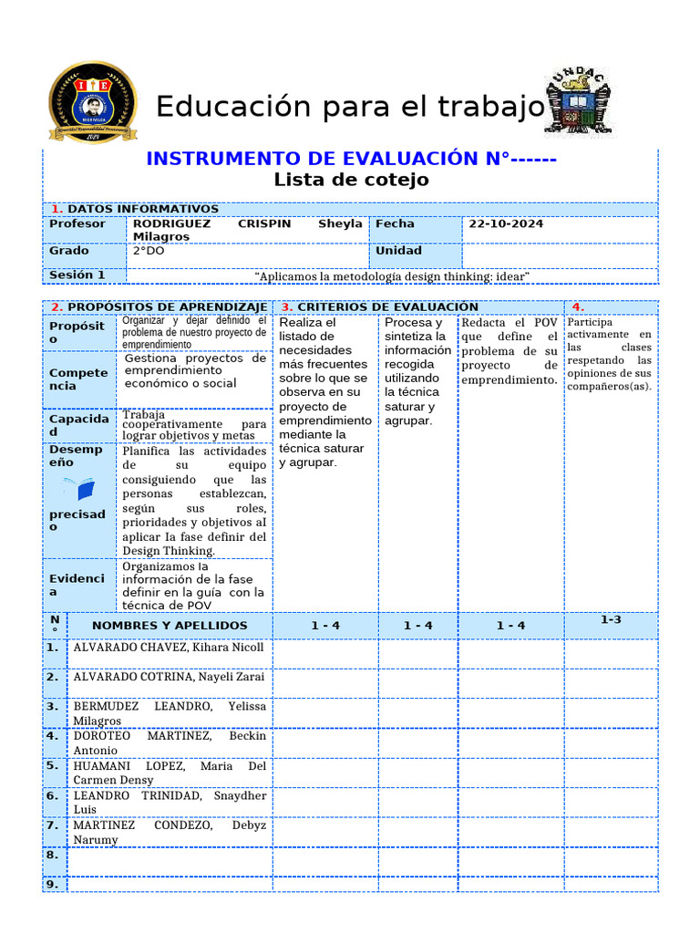 Evaluación Design Thinking 2°DO | PDF | Evaluación | Aprendizaje