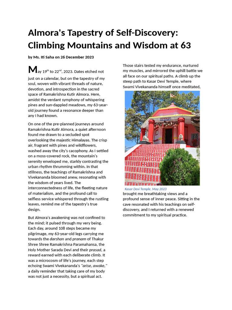Almora Article Iti Saha | PDF | Sarada Devi | Swami Vivekananda