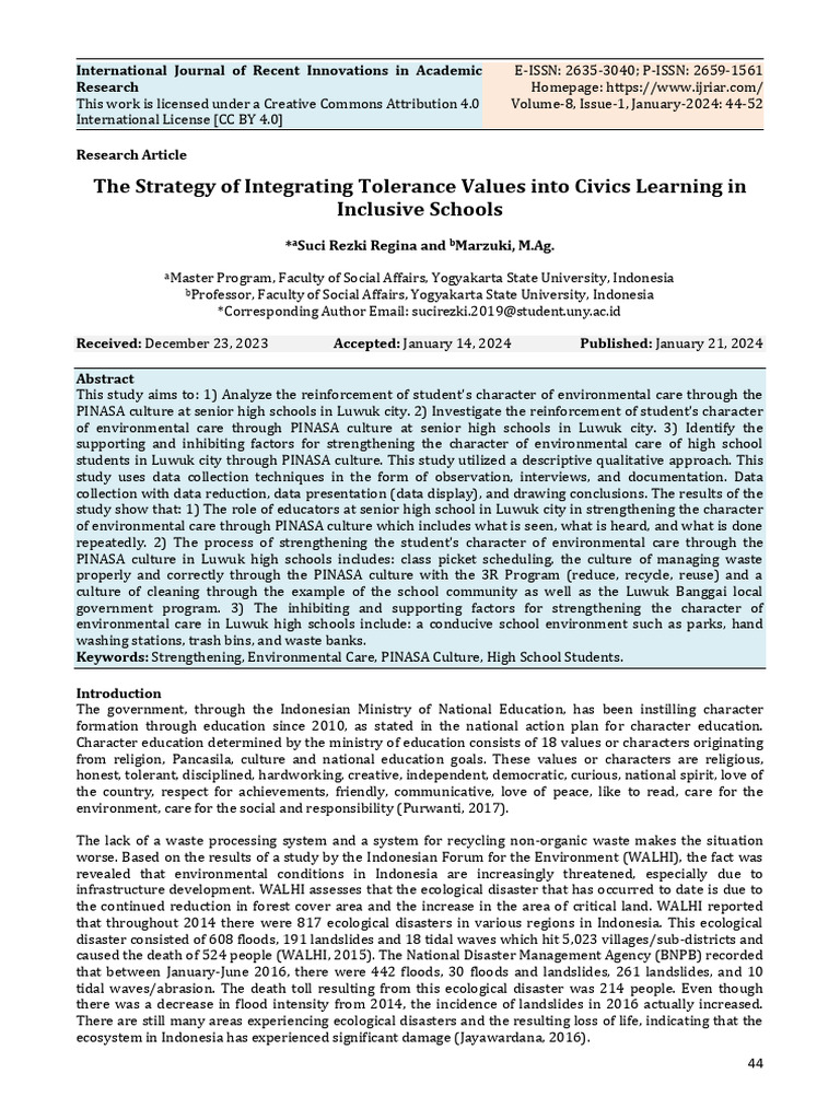 Integrating Tolerance in Civics Education | PDF | Qualitative Research ...