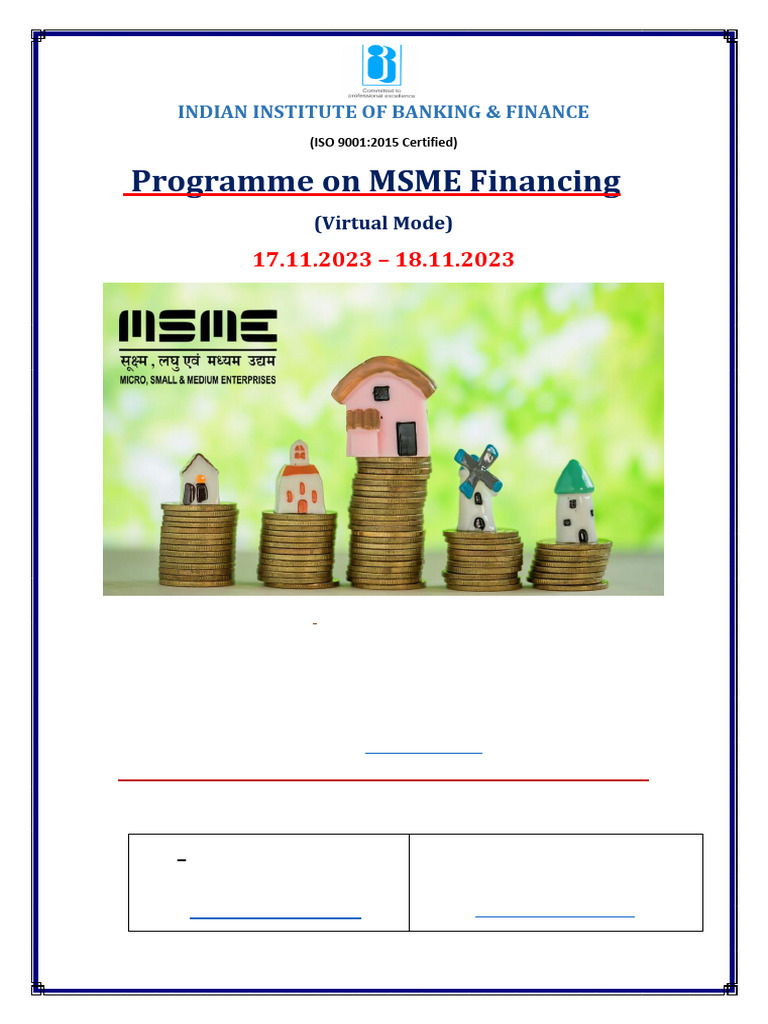 Brochure - MSME - Financing - 17.11.23 and 18.11.23 | PDF | Small And ...