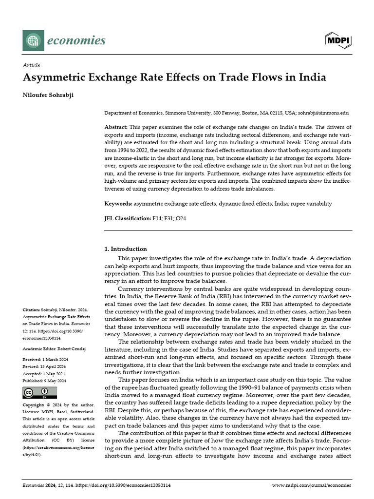 Asymmetric Exchange Rate Effects On Trade Flows in | PDF | Exchange ...