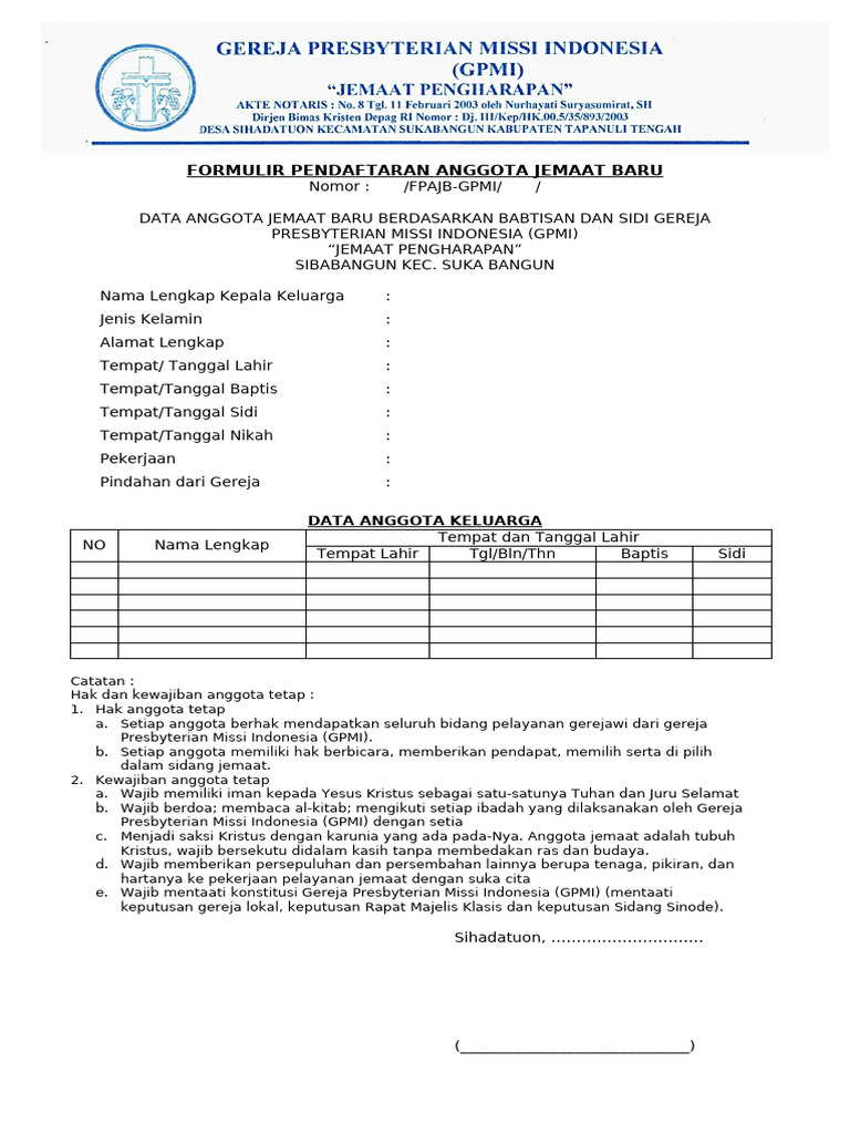 Formulir Surat Keterangan Baptis Sidi Gpmi | PDF