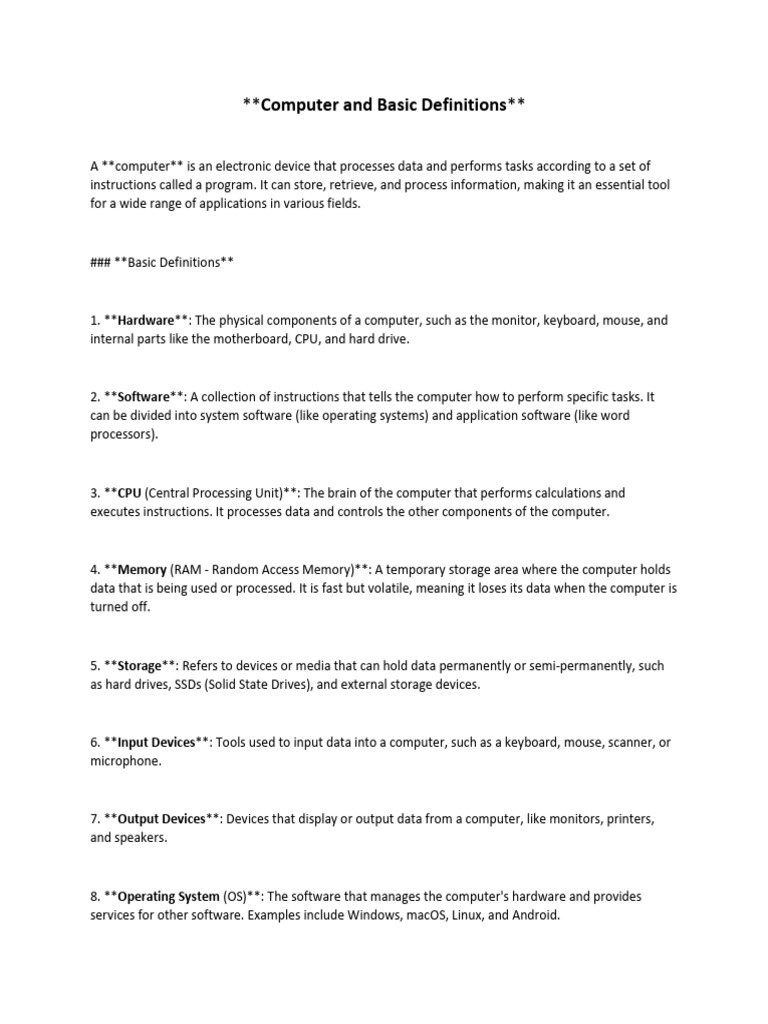 Computer and Basic Definition's | PDF | Computers