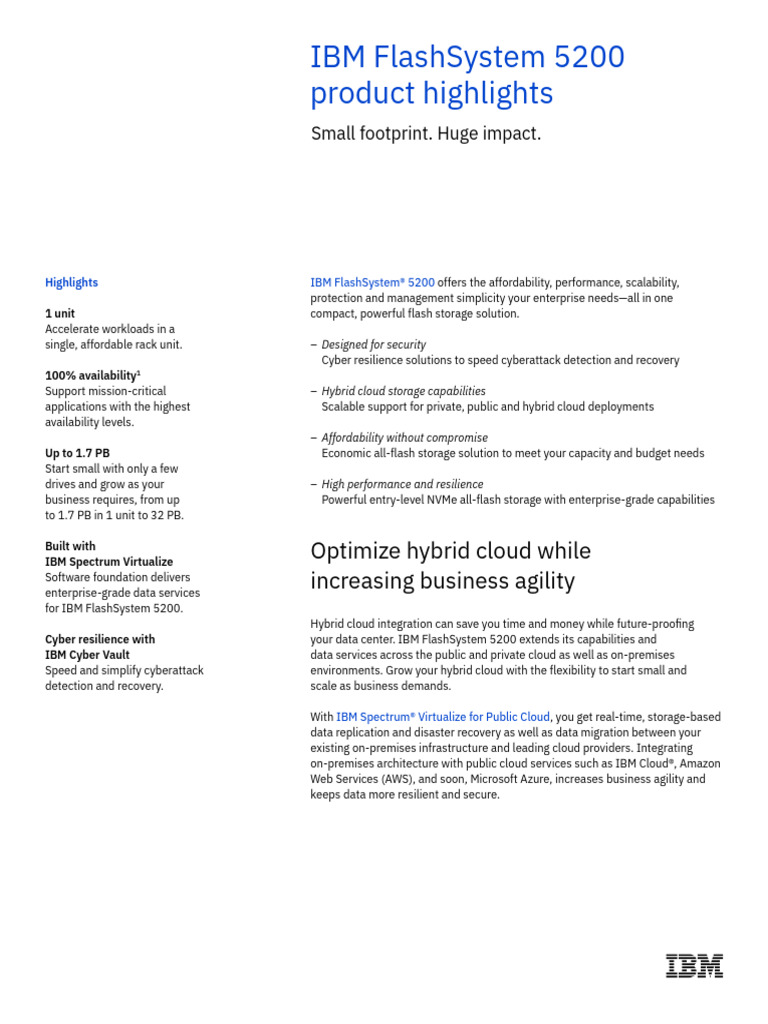 IBM FlashSystem 5200 Product Highlights | PDF | Cloud Computing | Amazon Web Services