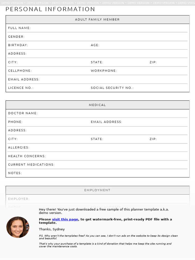 Personal Information Planner Template | PDF | Career & Growth
