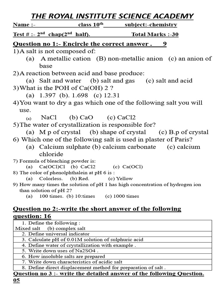 10th Chemistry 2nd Chap (2nd Half) | PDF