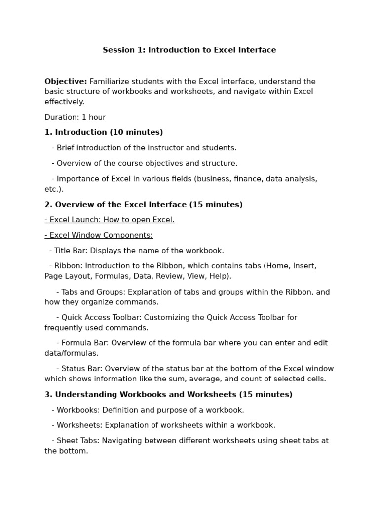 Session 1 - Introduction To Excel Interface | PDF | Microsoft Excel ...