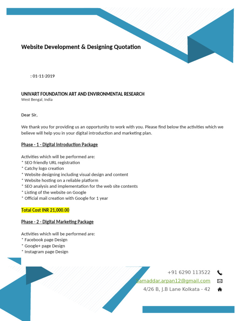 Web Development & Designing Quotation Format | PDF | Business | Art