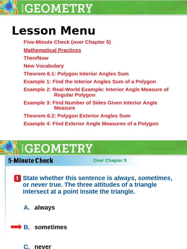 Polygon Angle Measures and Theorems | PDF | Triangle | Polygon