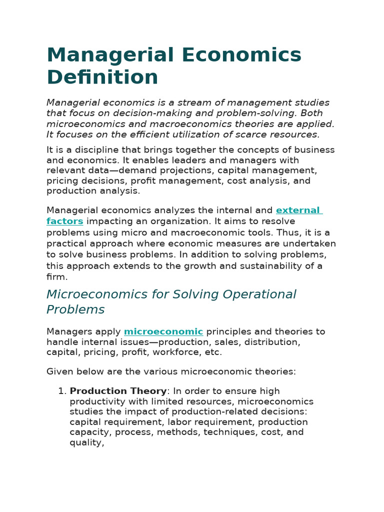 Managerial Economics Definition | PDF | Economics | Microeconomics
