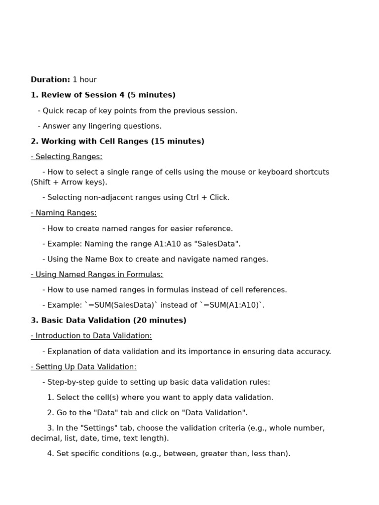 Mastering Cell Ranges & Data Validation | PDF | Computing