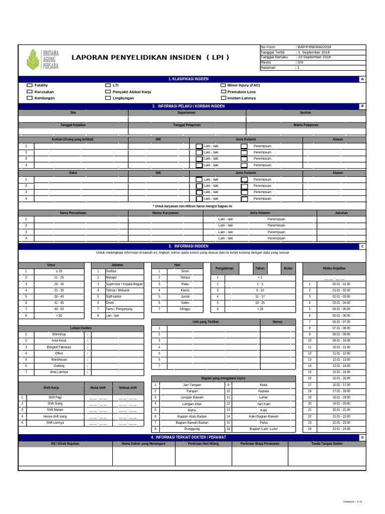 Form Laporan Penyeldikan Insiden | PDF
