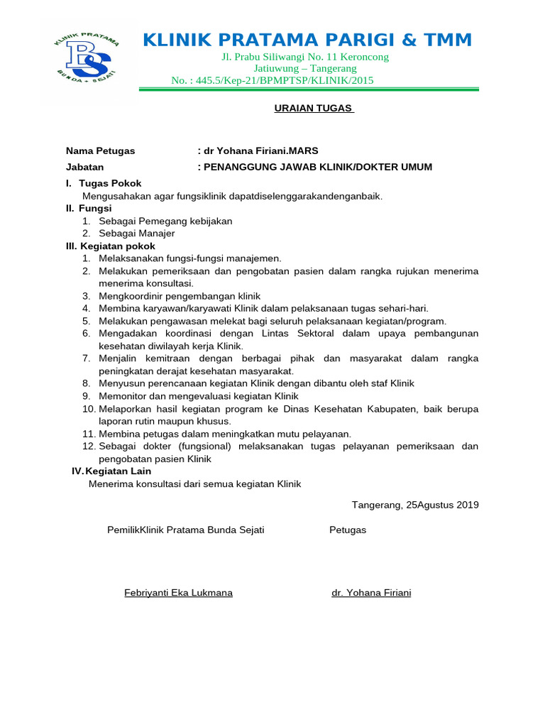 Urain Tugas Karyawan Klinik | PDF | Kesehatan Holistik