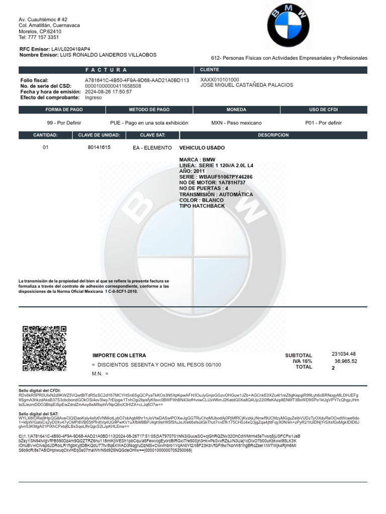530398997-BMW-FACTURA (1) | PDF | Coche | Vehículo de motor