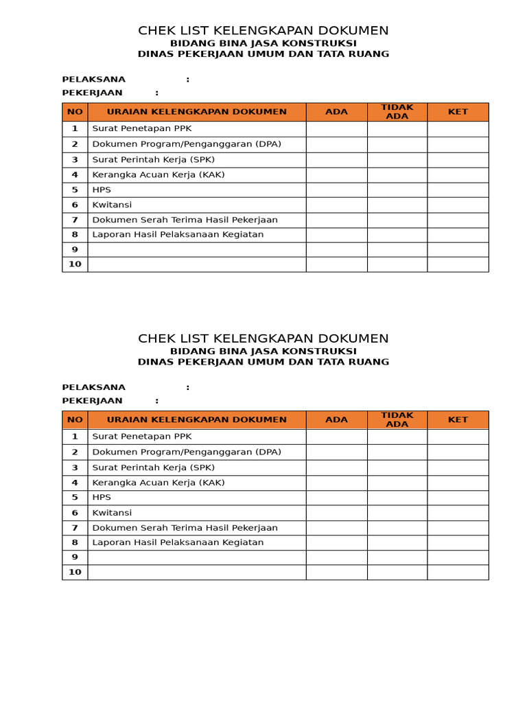 CHEK LIST KELENGKAPAN DOKUMEN | PDF
