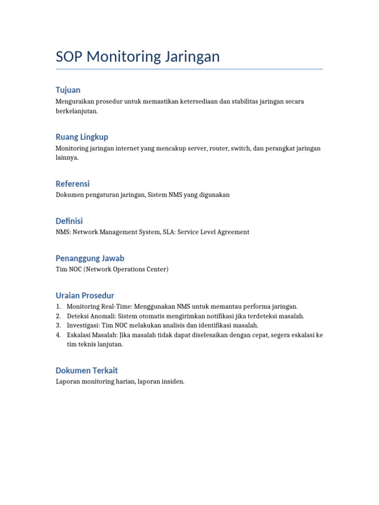 SOP Monitoring Jaringan | PDF