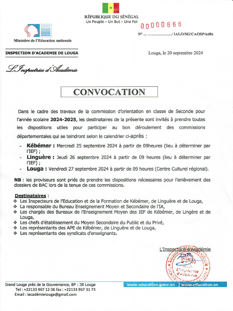 Convocation Commission D'orientation en Classe de Seconde 2024 2025 | PDF