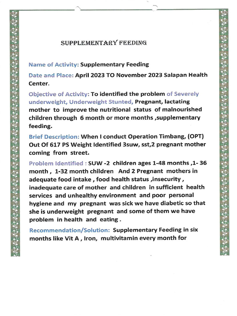 Supplementary Feeding 2023 | PDF