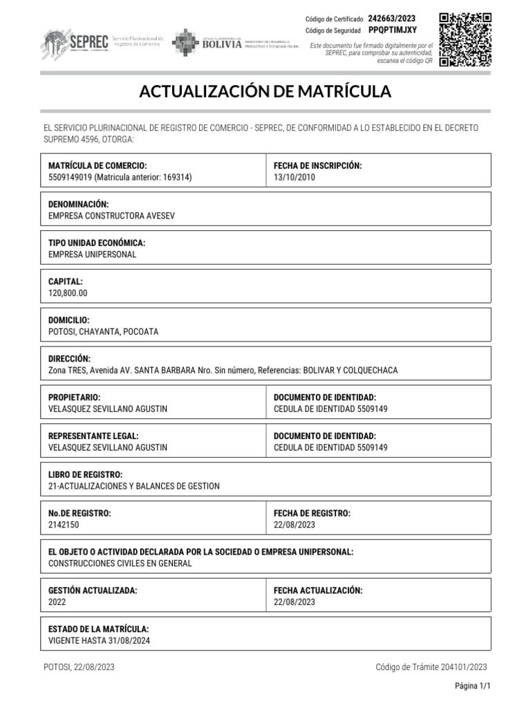 Matricula de Comercio | PDF | Documento de identidad