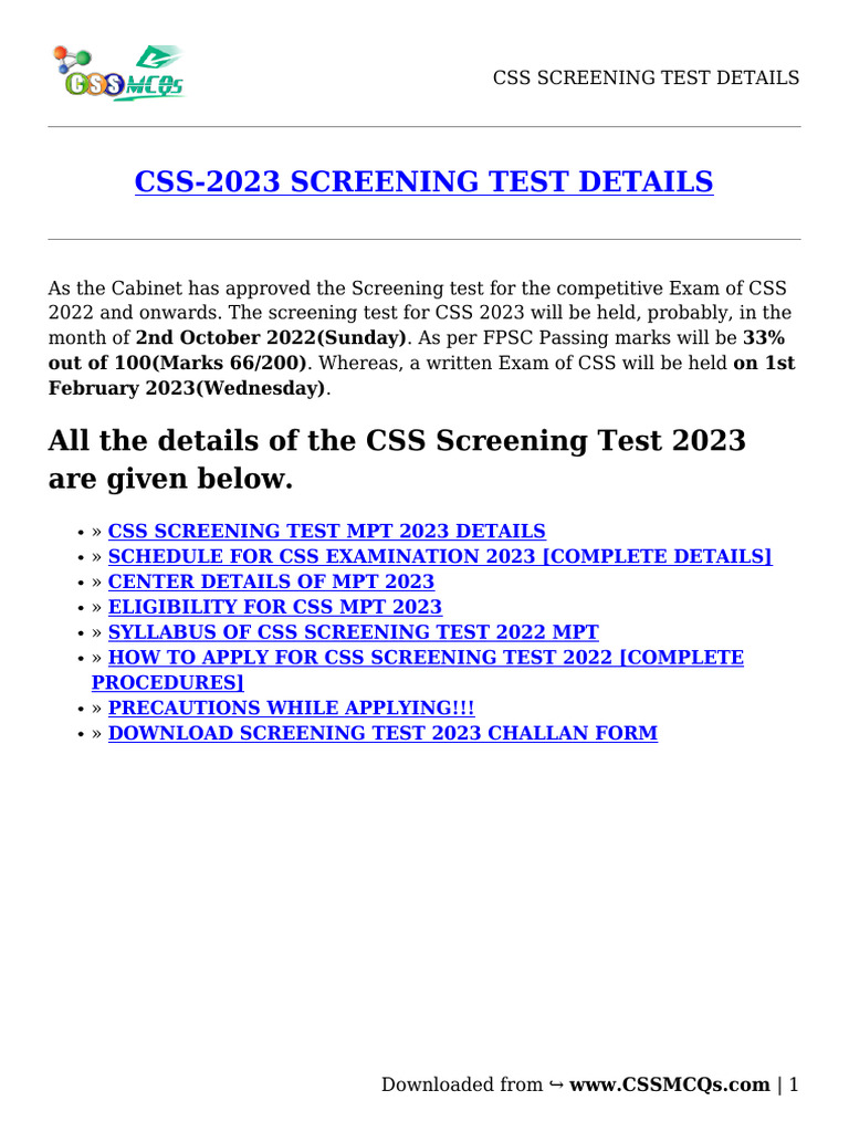 Css Screening Test Details | PDF | Multiple Choice