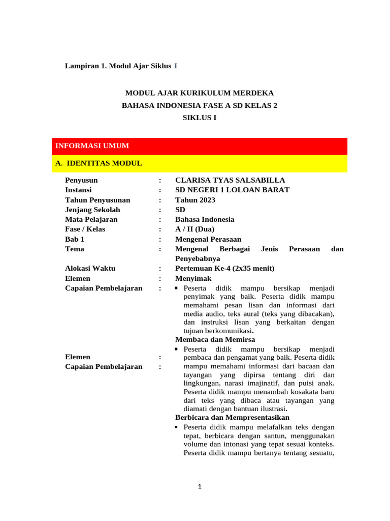 MODUL AJAR Bhs Ind Kls 2 | PDF