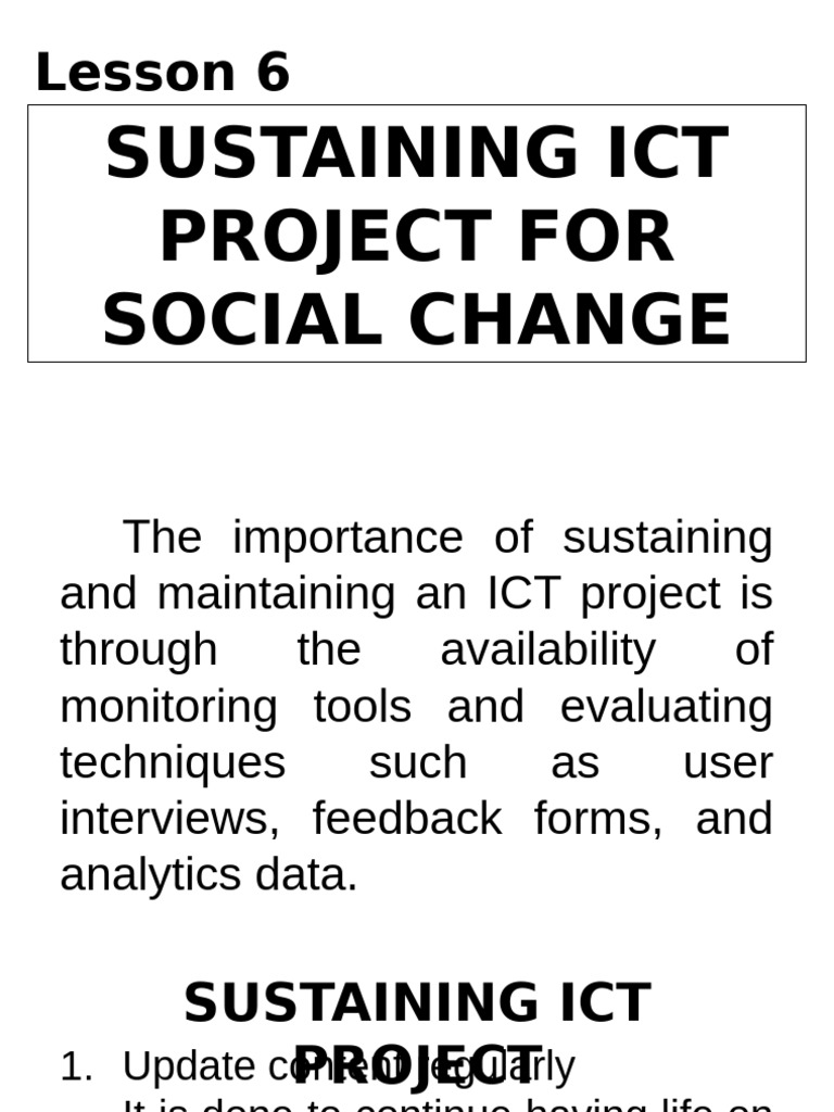 Lesson 6 Sustaining ICT Project For Social Change | PDF | Computers