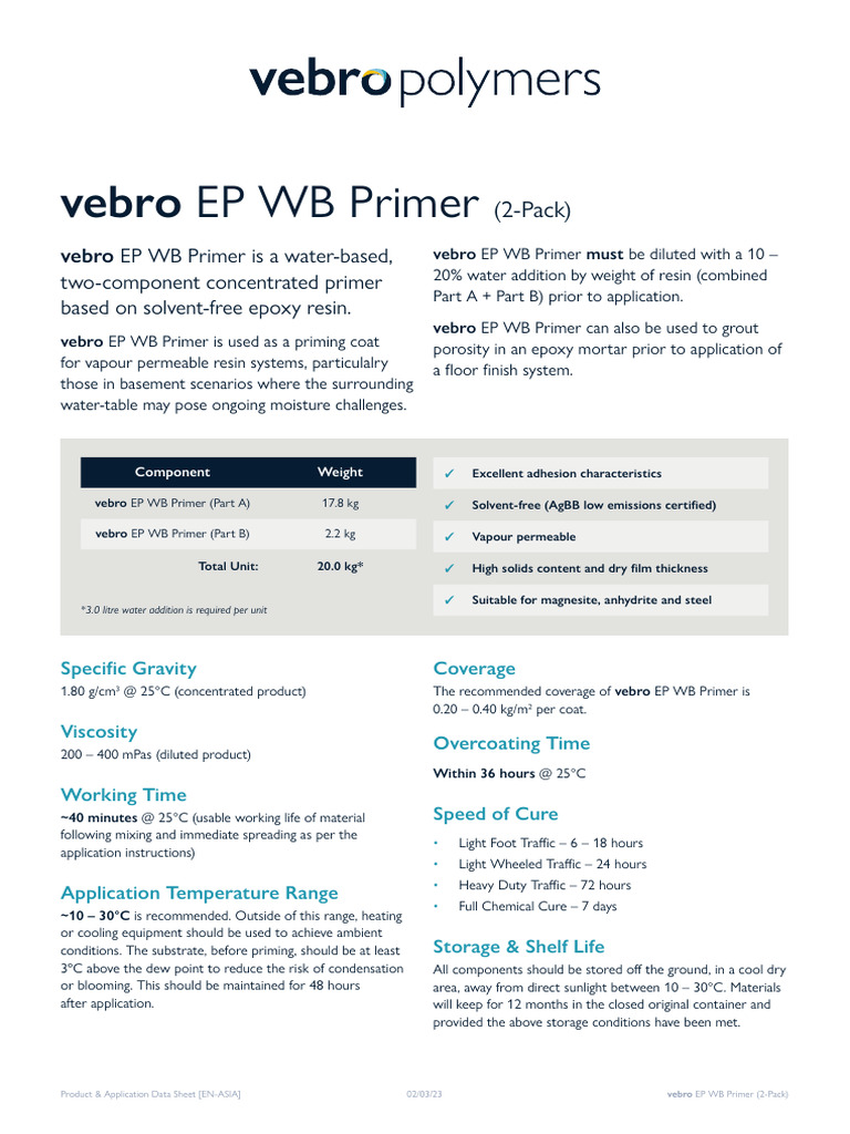 Vebro EP WB Primer EN-ASIA | PDF | Concrete | Epoxy