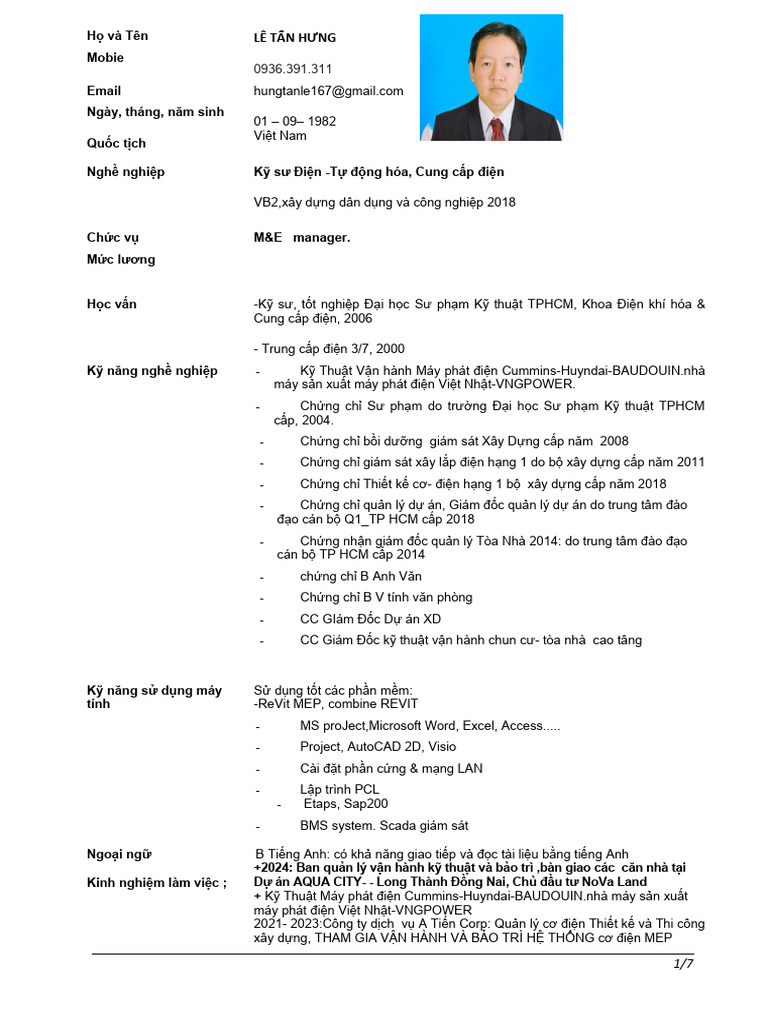 CV - Le Tan Hung - KSKD | PDF