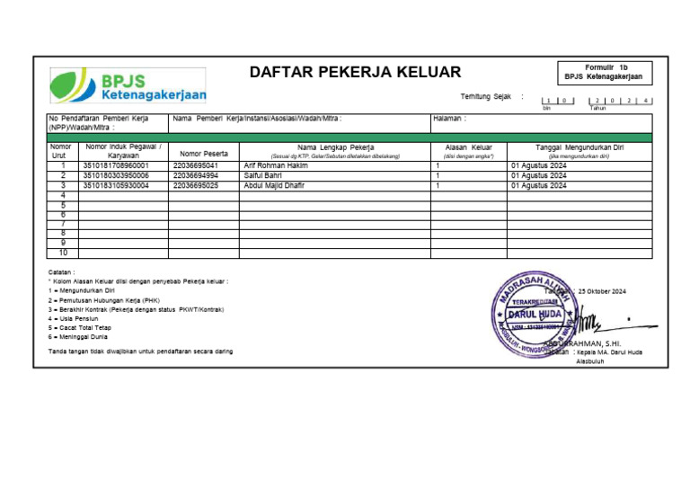Formulir 1b BPJS Ketenagakerjaan MADHA | PDF