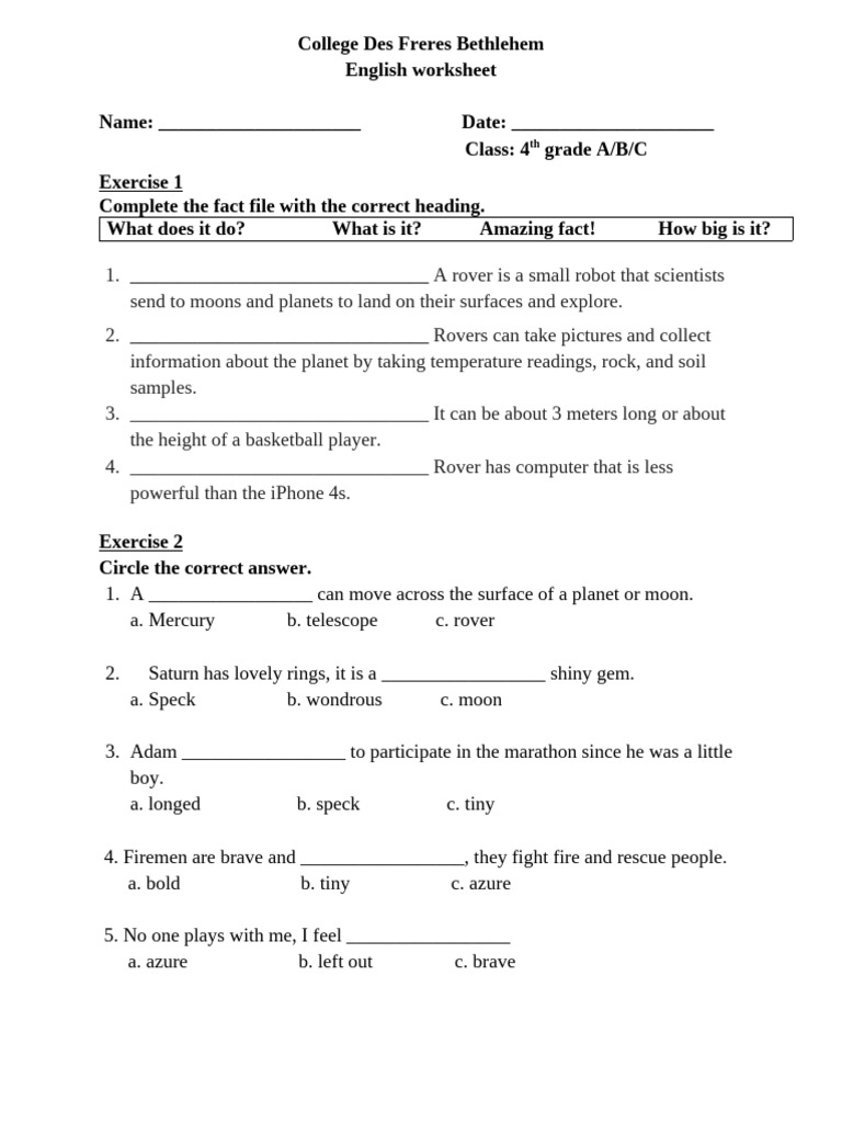 Planet worksheet | PDF | Planets | Rover (Space Exploration)