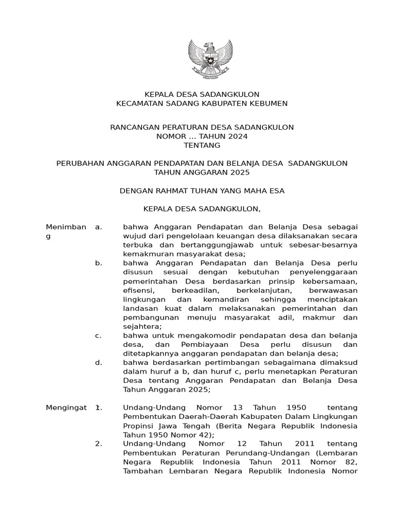 Perubahan APBDes Sadangkulon 2025 | PDF | Pengelolaan Keuangan & Uang