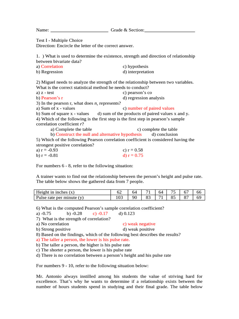 Pearson Correlation & Regression Test Guide | PDF | Errors And ...