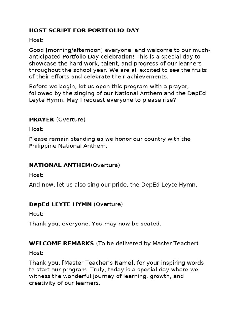 Emcee Script for Portfolio Day Event | PDF | Behavior Modification ...