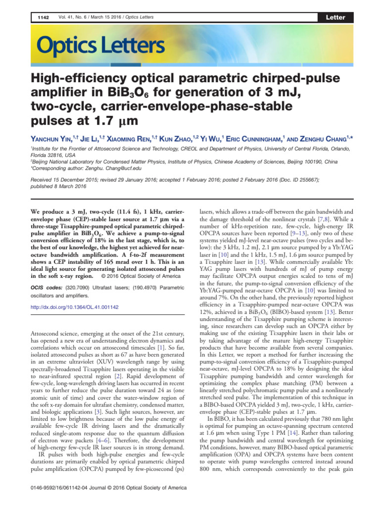 BiBO OPCPA | PDF | Laser | Dispersion (Optics)