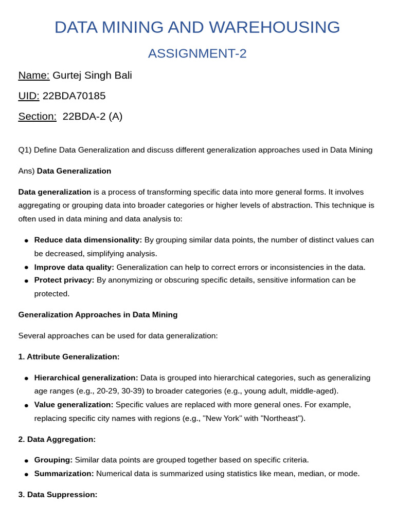 Gurtej - 22BDA70185 - DMW Assignment 2 | PDF | Data | Databases