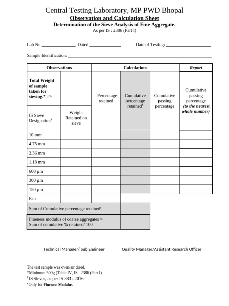 Sieve Analysis, Fine Aggregate | PDF