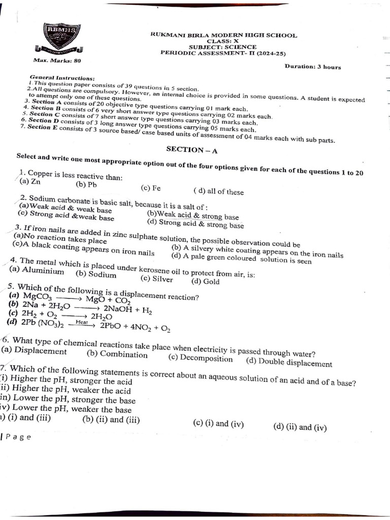 RBMHS Science Paper | PDF