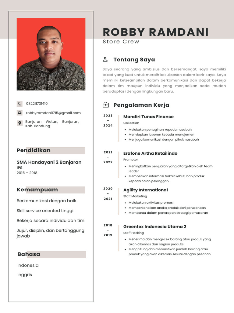 CV Robby Ram | PDF | Karier & Perkembangan | Bisnis
