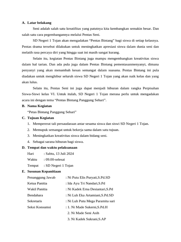 PROPOSAL Pentas Bintang 2024 | PDF