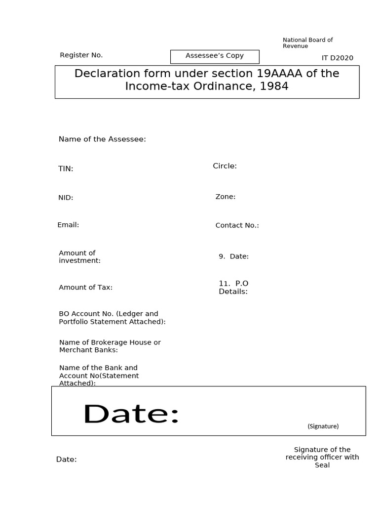 Income Tax Declaration Form 19AAAA | PDF | Taxes | Government Finances