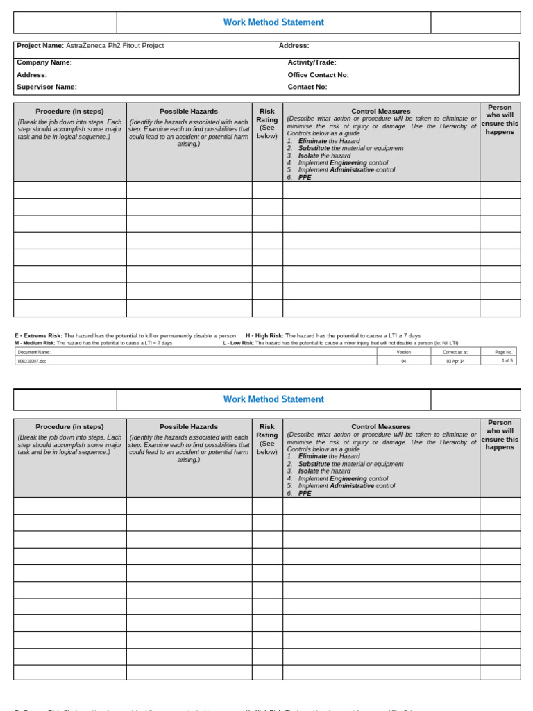 SWMS - Materials UnloadingWork Method Statement (WMS) | PDF | Personal ...