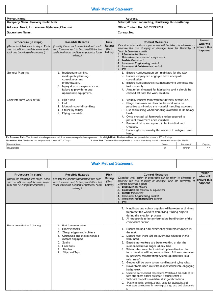 SWMS Concrerete | PDF | Personal Protective Equipment | Dangerous Goods