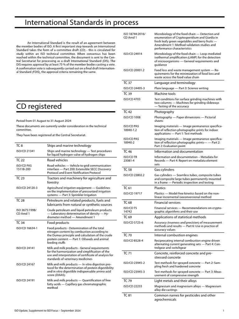 ISO Standards Update - September 2024 | PDF | International ...