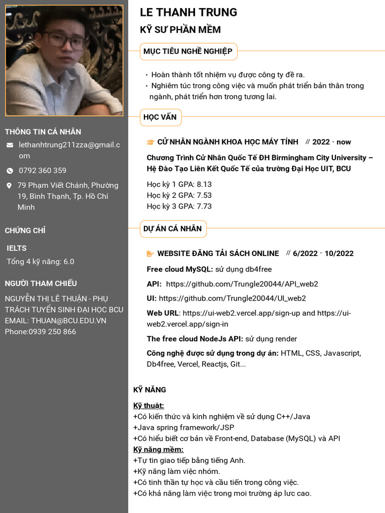 CV - Internship - Le Thanh Trung | PDF