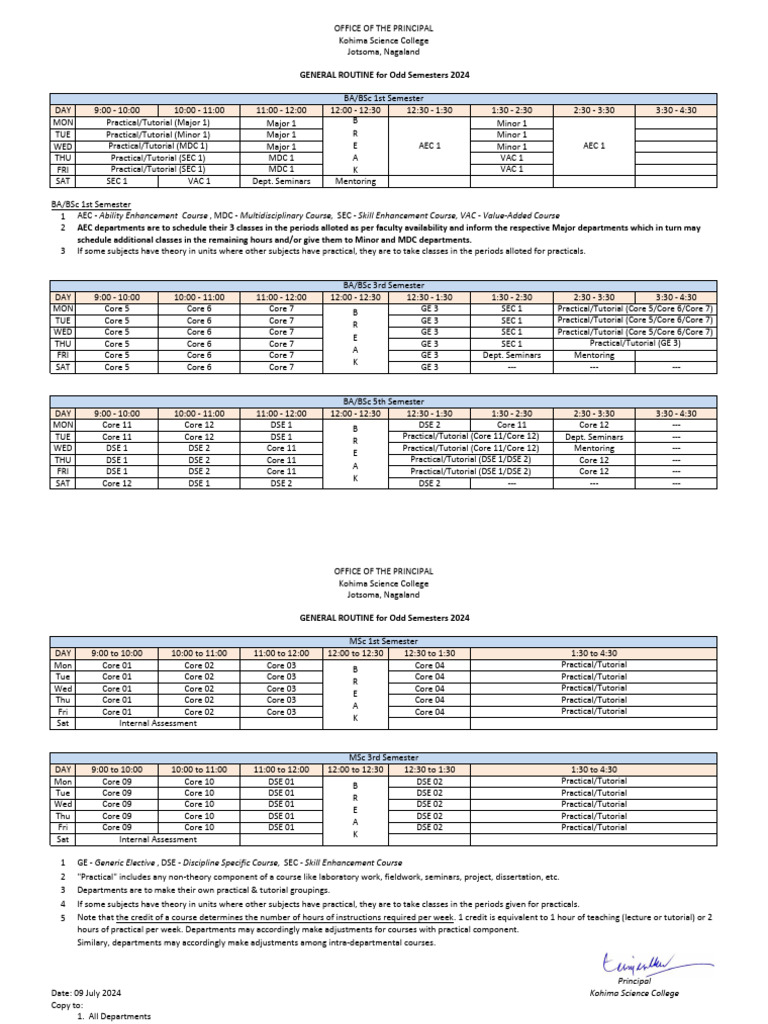 2024 KSCJ Routine - Odd Semester - UPDATED | PDF | Academia