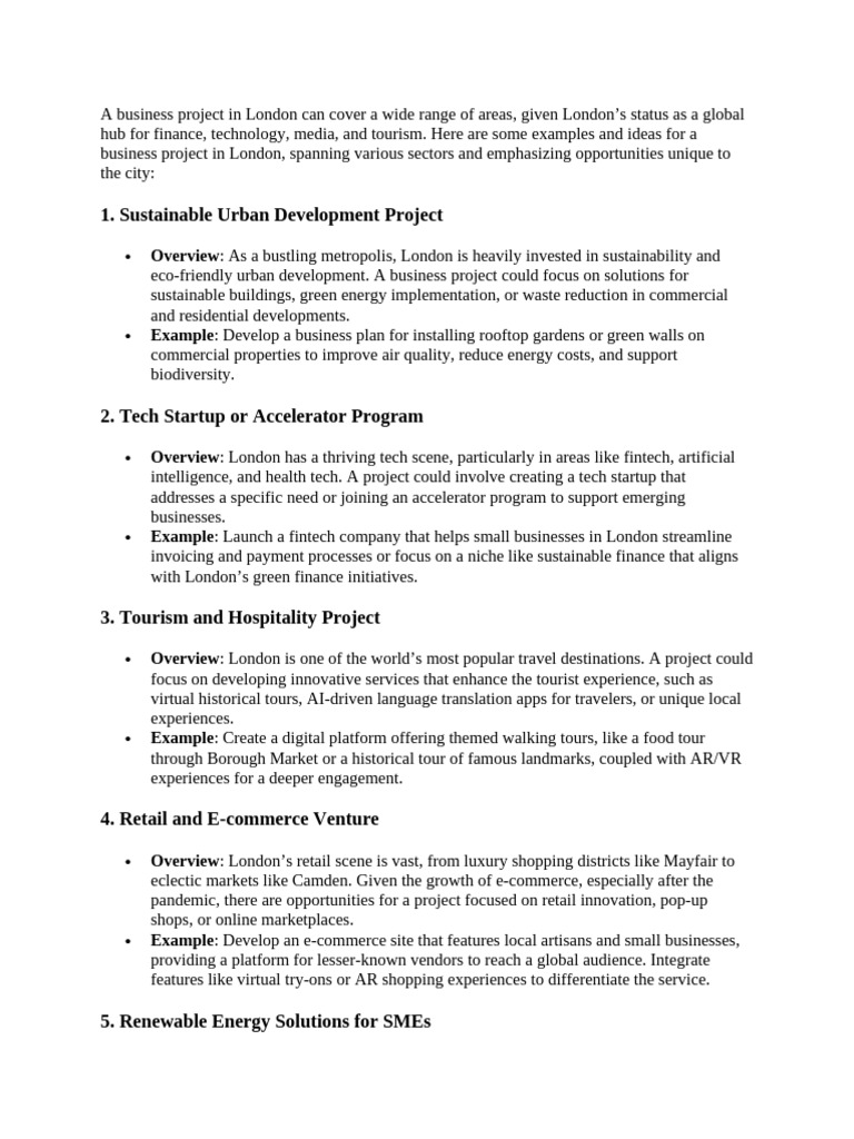 Business Project Ideas in London | PDF | Renewable Energy | Economies